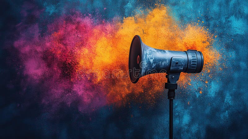 Loudspeaker Amidst Colorful Powder Explosion Stock Illustration ...