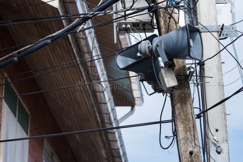 Loudspeaker Amplifier on the Poles in Thailand. Stock Photo - Image of ...