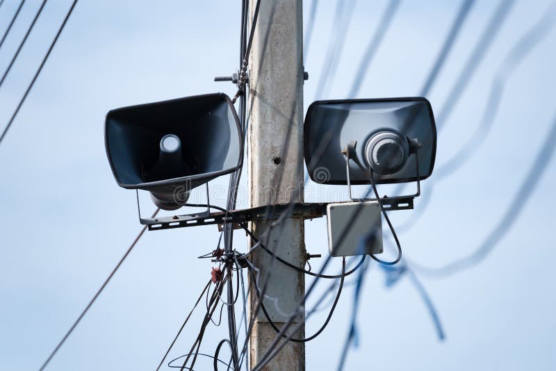 Loudspeaker Amplifier on the Poles in Thailand. Stock Photo - Image of ...