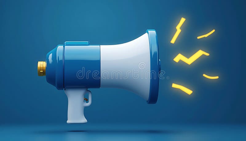 Loudspeaker Announcing with Yellow Light Rays on Blue Background Stock ...