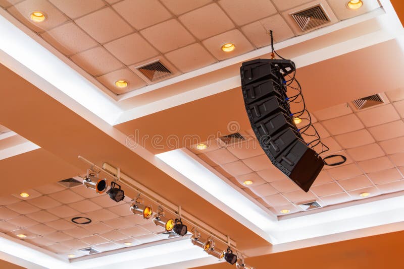 Loudspeaker Sound System Hang Ceiling in Meeting Room Stock Image ...