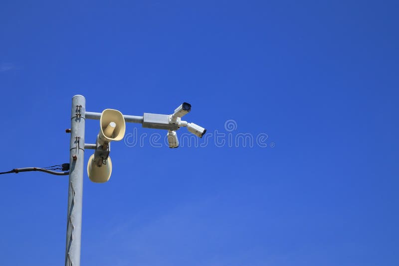 Loudspeakers and CCTV Security Cameras Stock Image - Image of industry ...