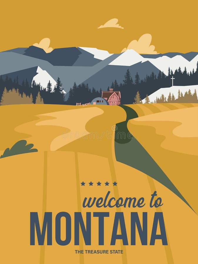 Montana State on a Vector Poster with the American Old Farm Stock ...