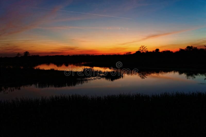 Louisiana Swamp Sunset Silhouette and Reflections Stock Image - Image ...