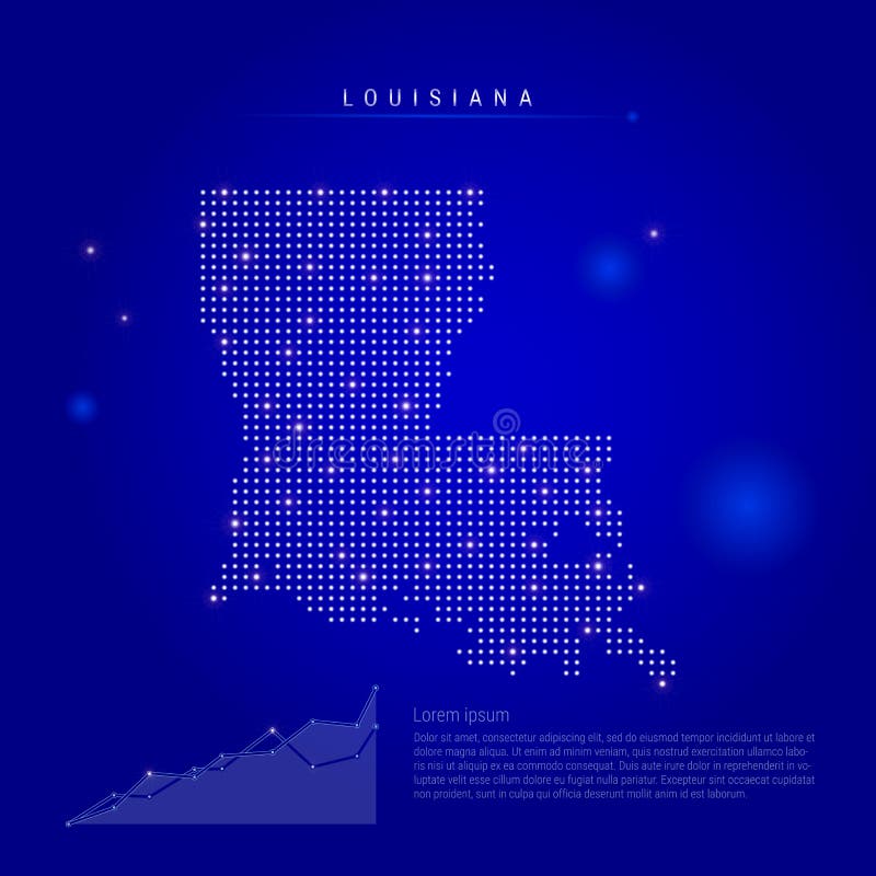 Louisiana US State Illuminated Map with Glowing Dots. Dark Blue Space ...