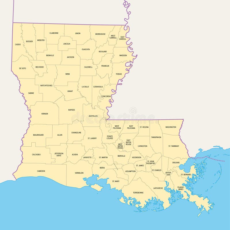 Louisiana, U.S. State, Subdivided into 64 Parishes, Political Map Stock ...