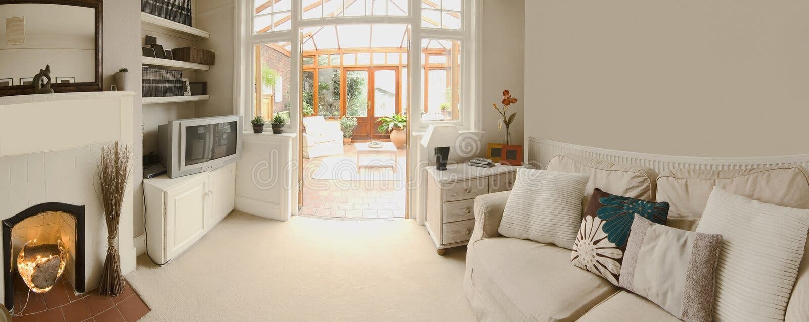 Interior design - living stock photo. Image of tiles, landscape - 2437658