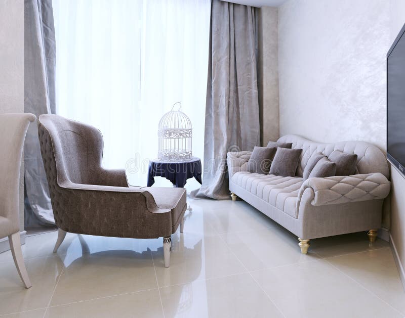 Lounge Area, Art Deco Style Stock Illustration - Illustration of cozy ...