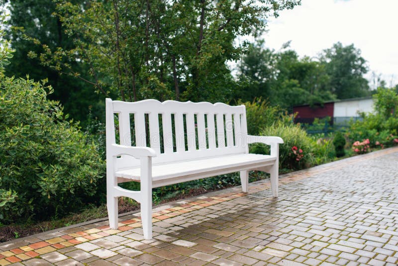 Wedding Decor. White Bench in the Park Stock Image - Image of ...