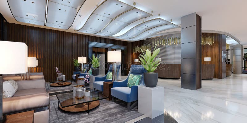 Lounge Area of a Hotel, Design Lobby Stock Illustration - Illustration ...