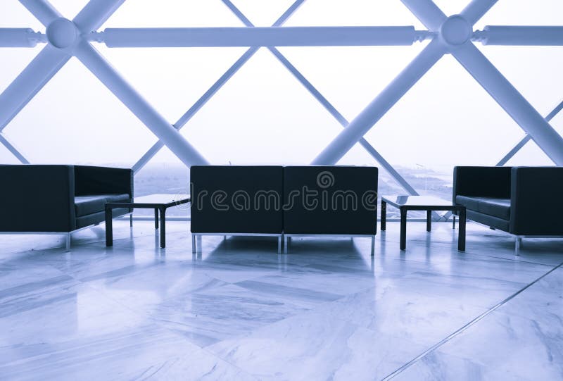 Lounge Area of Modern Building Stock Photo - Image of armchair, blue ...
