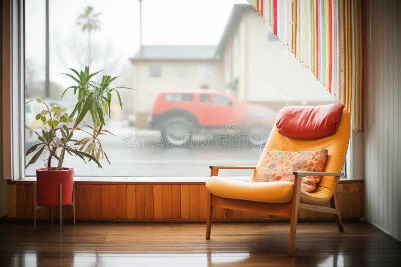 Lounge Chair beside the Window, Raindrops Visible Outside Stock Image ...