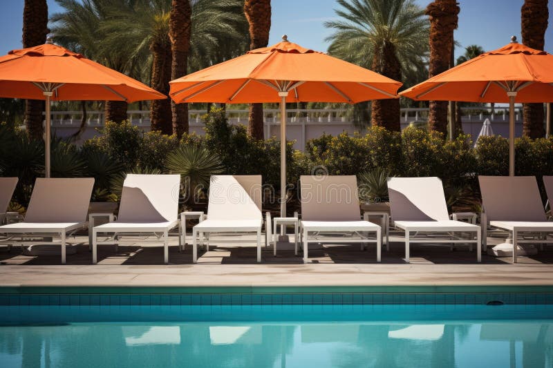 Lounge Chairs Arranged by a Resort Pool Stock Photo - Image of ...