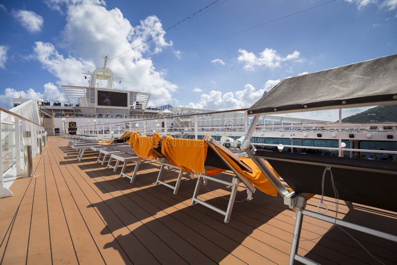 Lounge Chairs on Deck of Cruise Ship Editorial Stock Photo - Image of ...