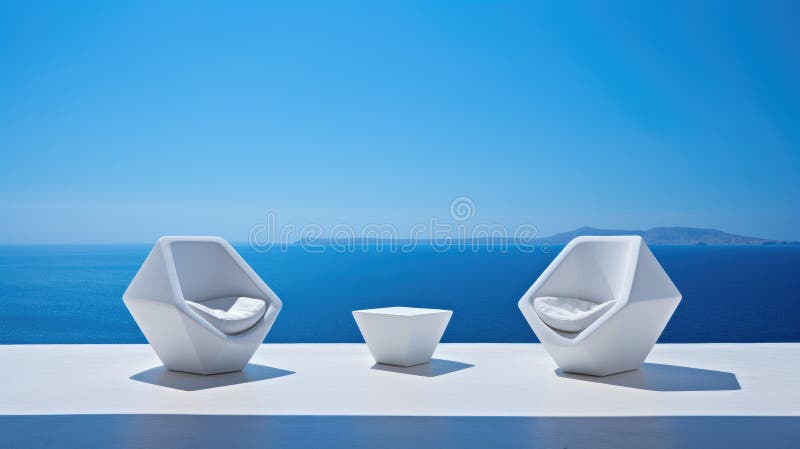 Lounge Chairs on the Deck Overlooking the Ocean, Geometric Shapes ...