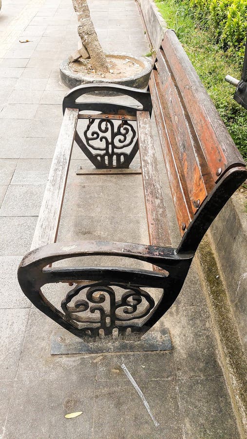 Lounge Chairs Made of Iron and Wood in Parks and Sidewalks Stock Photo ...