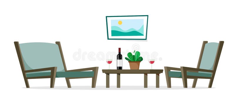 Chairs Loungers for the Rest with a Table. Vector Isolates on a White ...