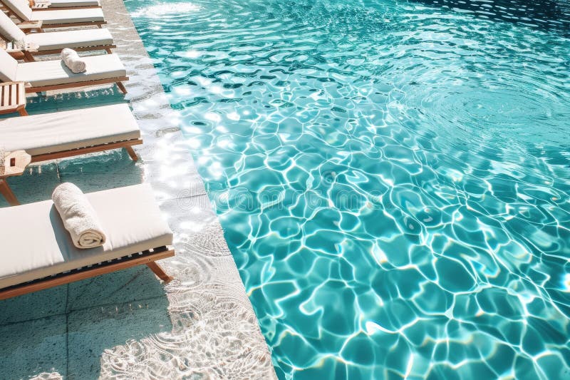 Lounge Chairs Surrounding a Clear Pool on a Sunny Day, Lounge Chairs ...