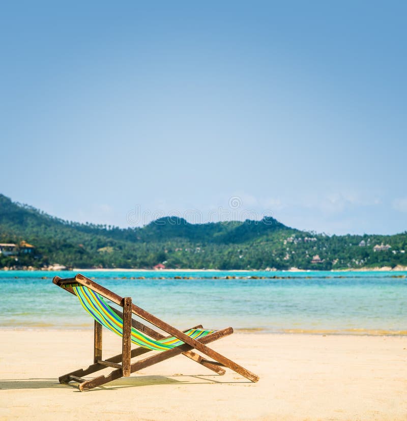 Lounge Chairs on a Tropical Beach at Summer Stock Image - Image of ...