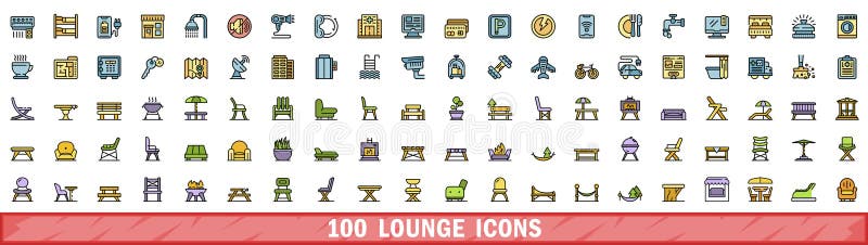 100 Lounge Icons Set, Color Line Style Stock Vector - Illustration of ...