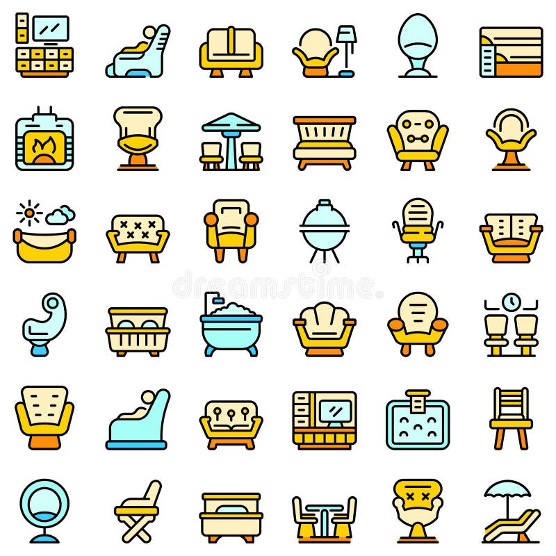 Lounge Icons Set Vector Flat Stock Vector - Illustration of linear ...