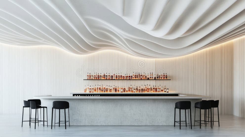 Lounge Interior Featuring an Empty Bar with a Cloud Ceiling Stock Photo ...