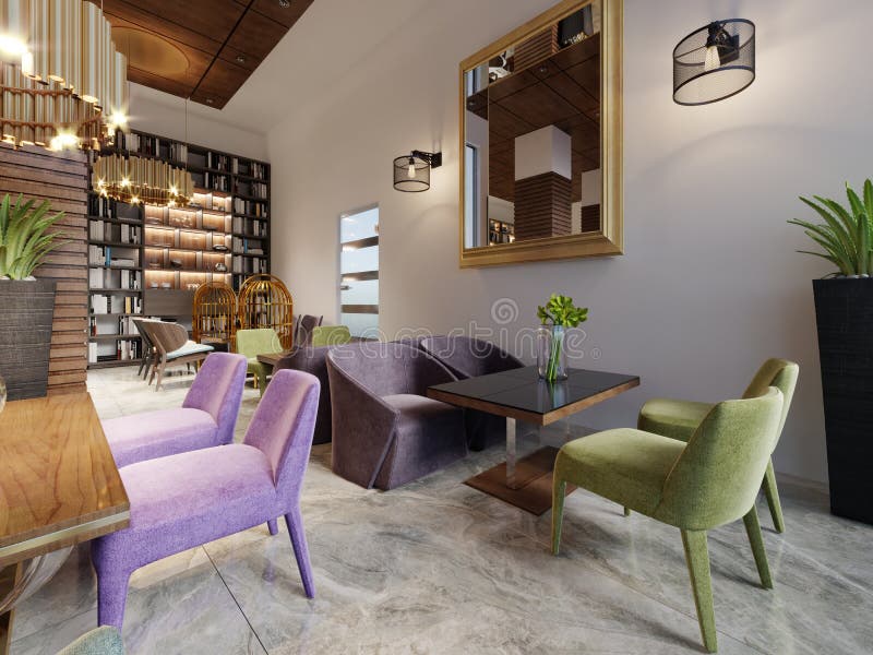 Lounge Library with Modern Style Bar Stock Illustration - Illustration ...