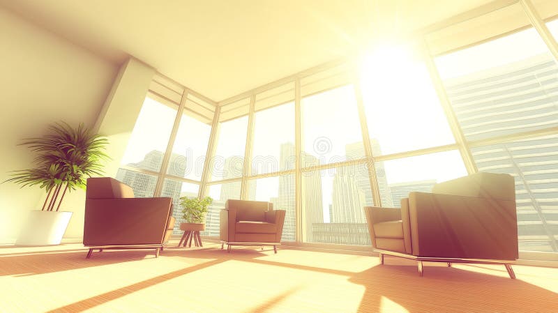 Lounge with Orange Triangular Windows in a Modern Futuristic Style ...