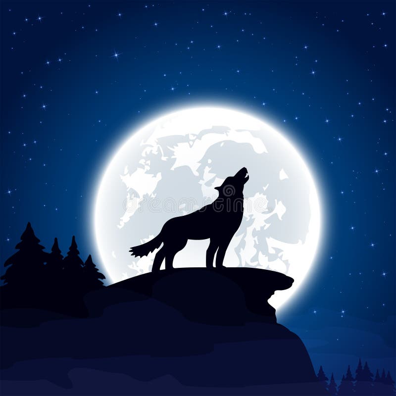 Loup sur le fond de lune illustration de vecteur. Illustration du jour ...