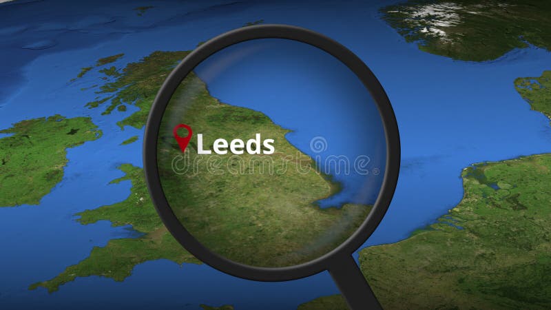Leeds City Being Found on the Map, 3d Rendering Stock Illustration ...