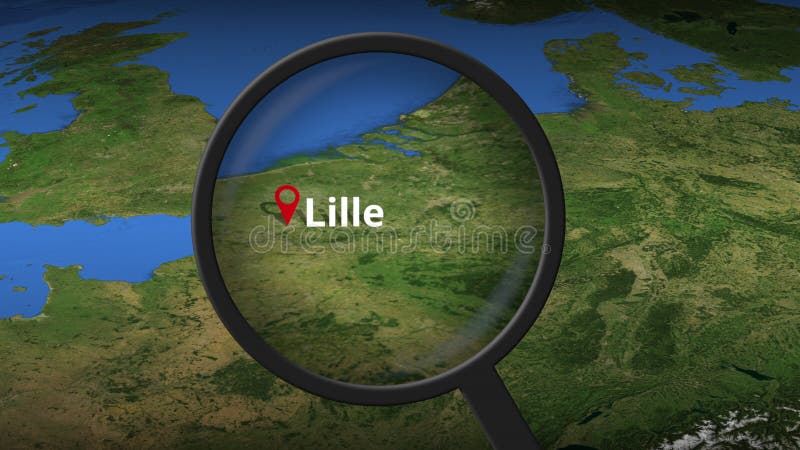 Lille City Found on the Map, 3d Rendering Stock Illustration ...