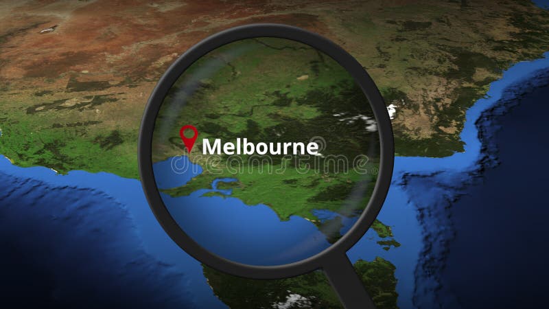 Loupe Finds Melbourne City on the Map, 3d Rendering Stock Illustration ...