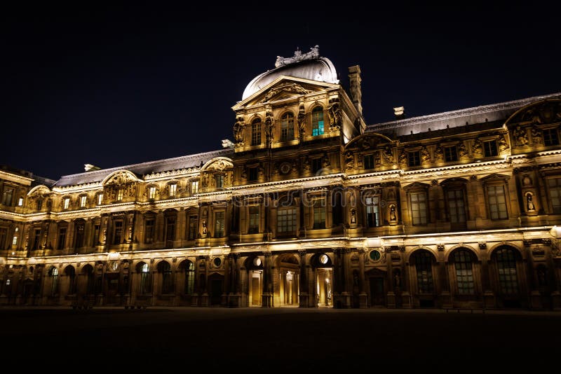 Louvre Museum Building is Illuminated at Night Stock Image - Image of ...
