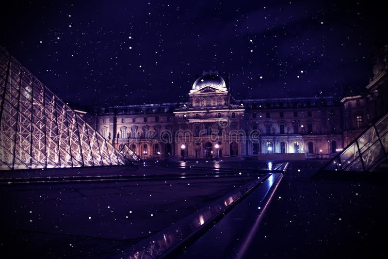 Louvre, Night View. Dark Background with Architecture. Editorial Stock ...
