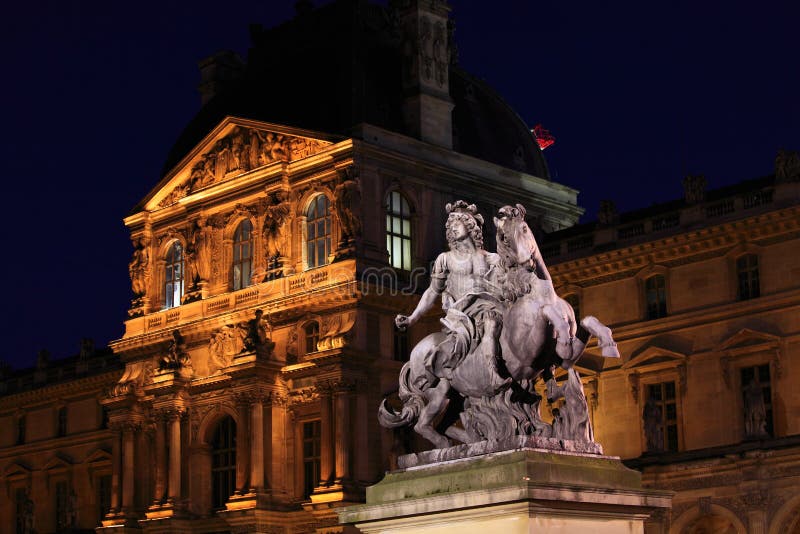 Louvre Palace and Statue of Louis XIV, Paris Editorial Stock Photo ...