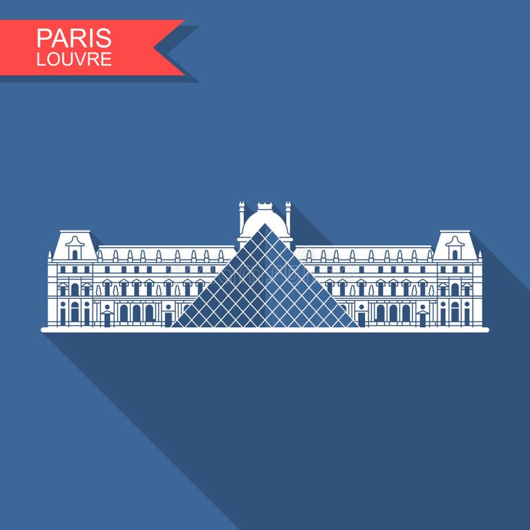 Louvre in Paris Vector Flat Icon with Shadow Editorial Photography ...
