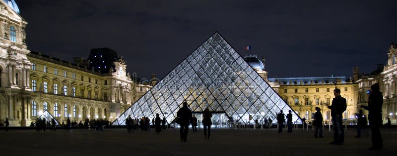 Louvre Pyramid at night editorial photography. Image of pyramid - 14158462