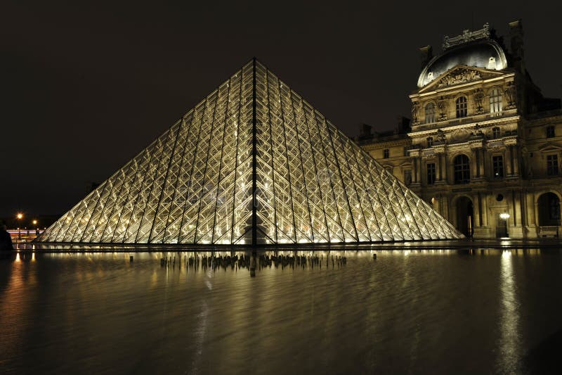 Louvre Pyramid at Night, Paris Editorial Stock Photo - Image of ...