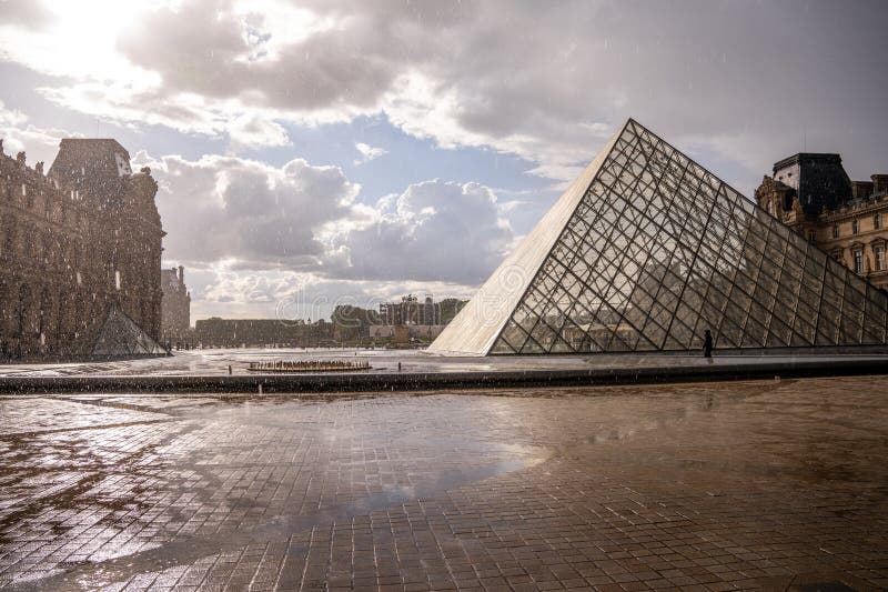 Louvre Pyramid Under the Sun after a Day of Rain Editorial Photo ...