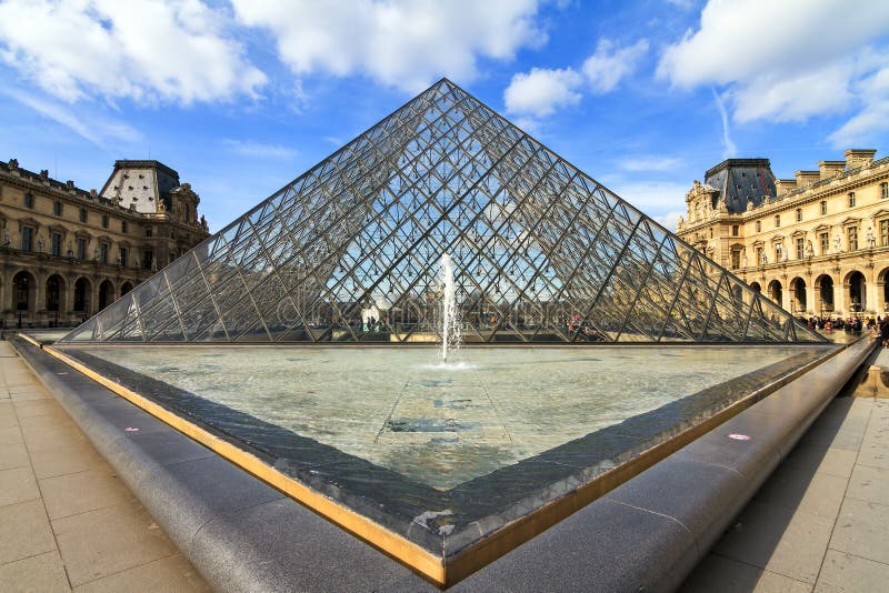 Louvre triangle editorial stock image. Image of clouds - 65262459