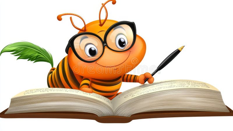 Lovable Animated Bookworm Character Ideal for Promoting Reading and ...