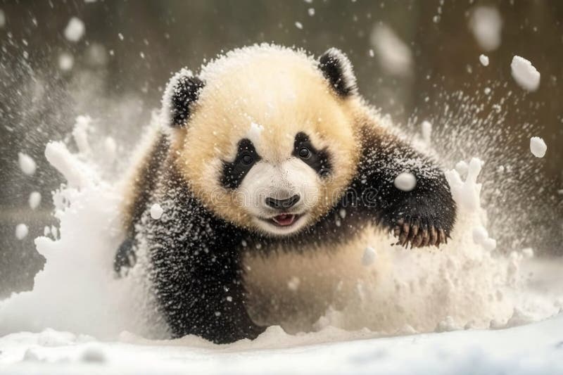 A Lovable Baby Panda Playing in the Snowy Winter. AI Stock Photo ...