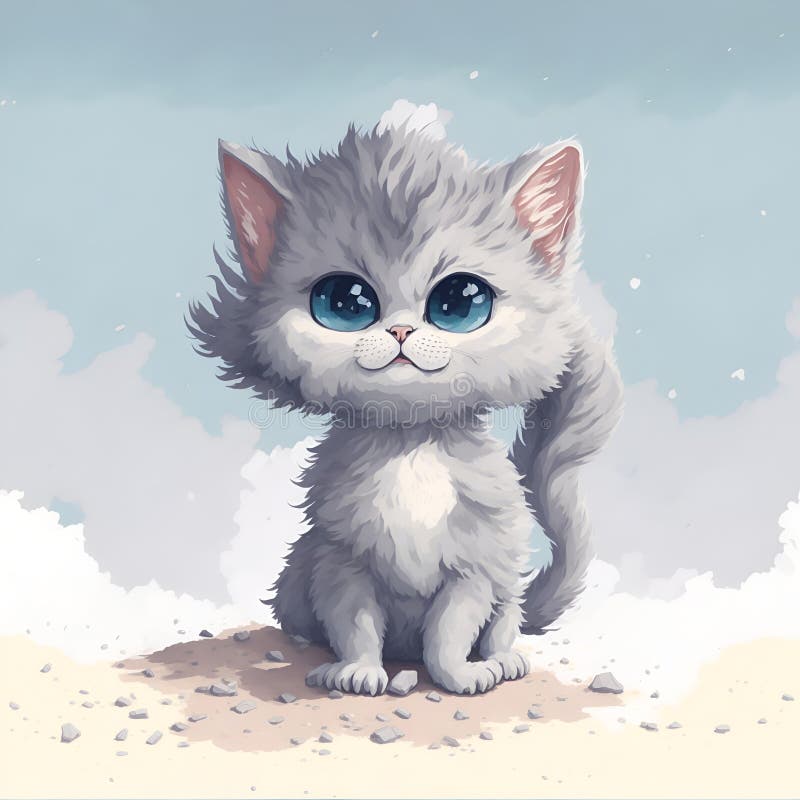 Lovable Character of a Fluffy Cute Kitten Grey Color. Created Using ...