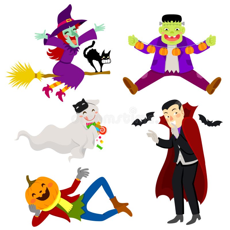 Lovable Halloween Characters Stock Vector - Illustration of people ...
