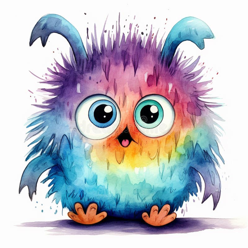 Lovable Watercolor Monster Brings Smiles Stock Illustration ...