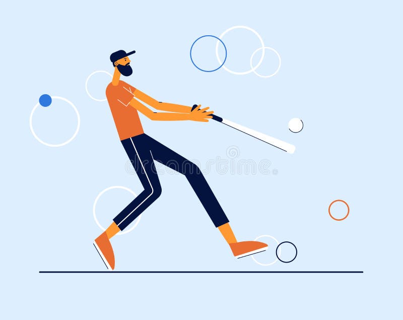 Modern Vector Sport Illustration. Baseball Player Hits the Ball with a ...