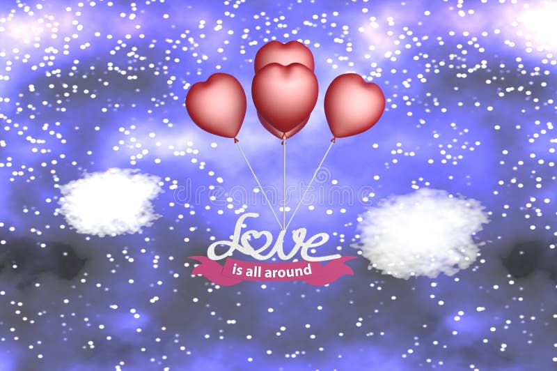 Love is All Around with Heart Shape Balloon . 3D RENDER Stock ...
