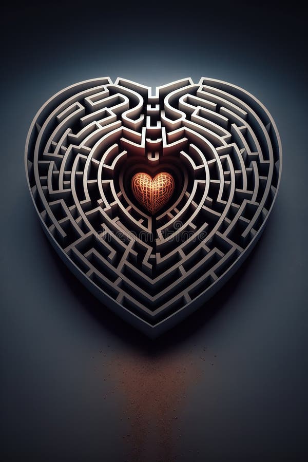 Love is the Answer Conceptual Illustration. 3D Heart Shaped Labyrinth ...
