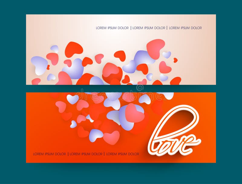 Love Banner or Header Design with Falling Colorful Hearts in Two Color ...
