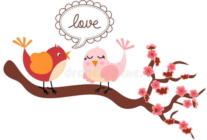 Love Birds in Cherry Tree stock vector. Illustration of family - 33432450